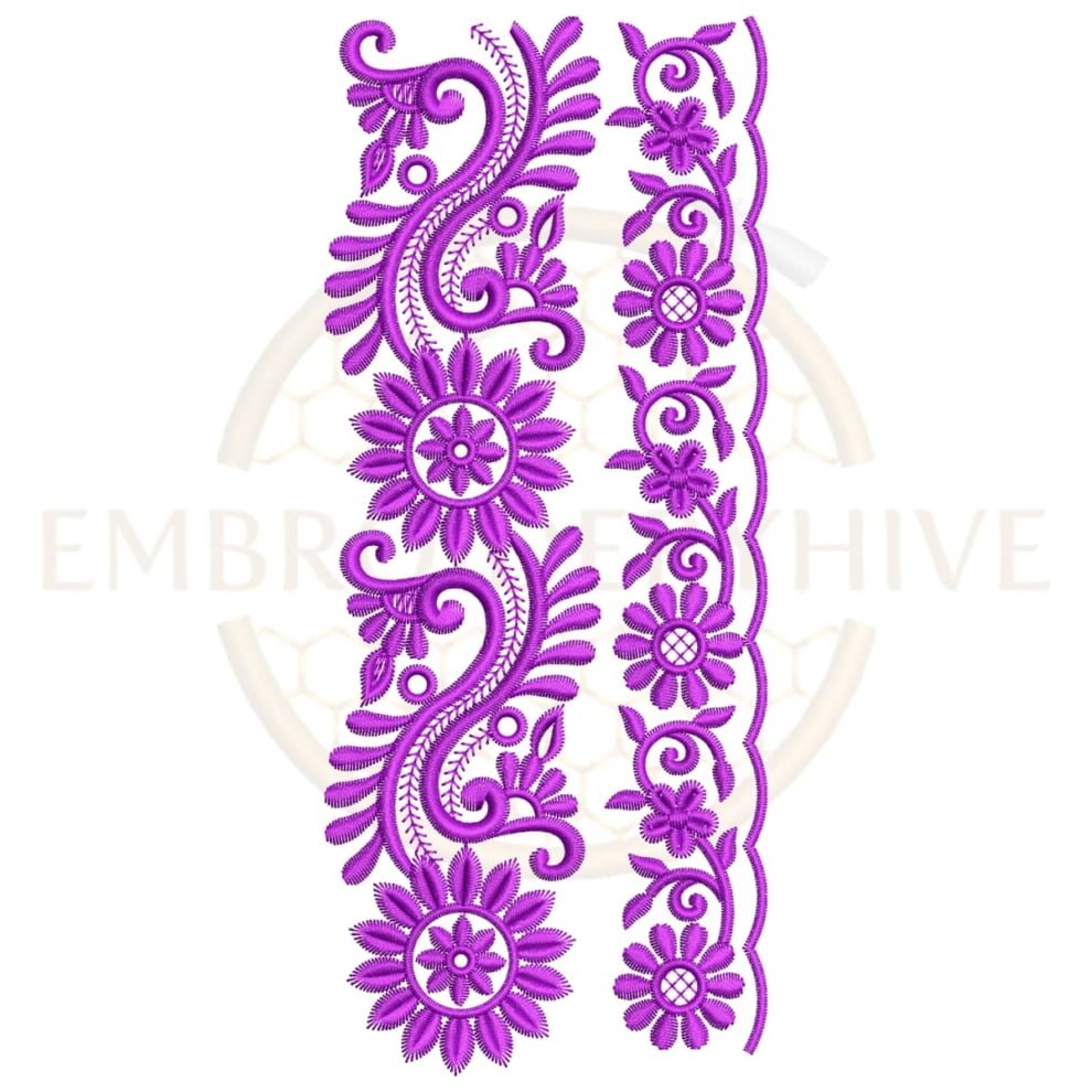 Floral Border Embroidery Design(E-0309) - EmbroideryHive