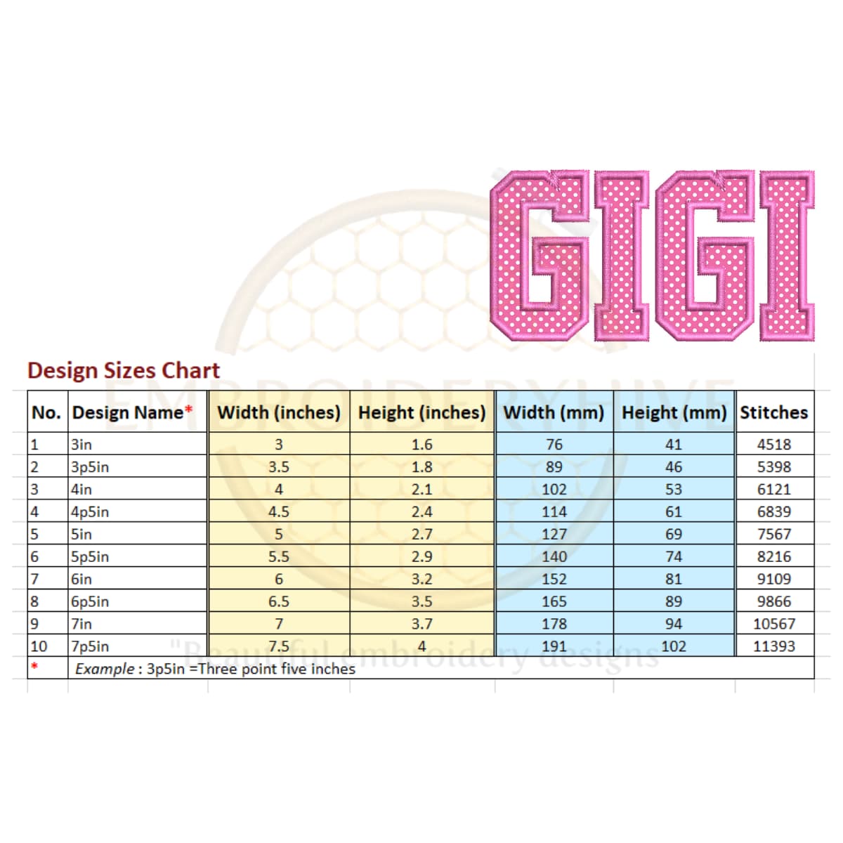 Gigi machine embroidery applique design (3-7.5 inch) - EmbroideryHive