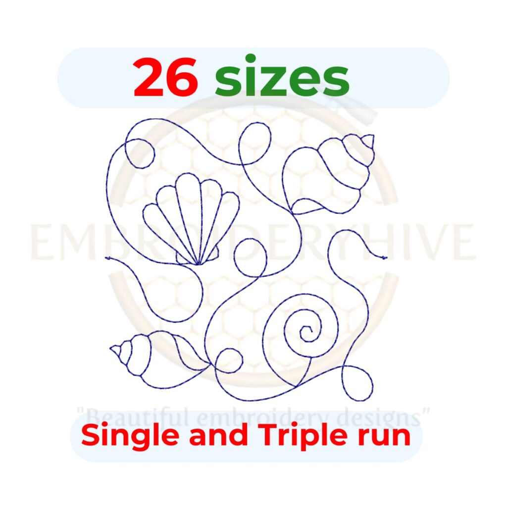 Seashells Quilting Embroidery Design | Edge to Edge Quilt Block ...