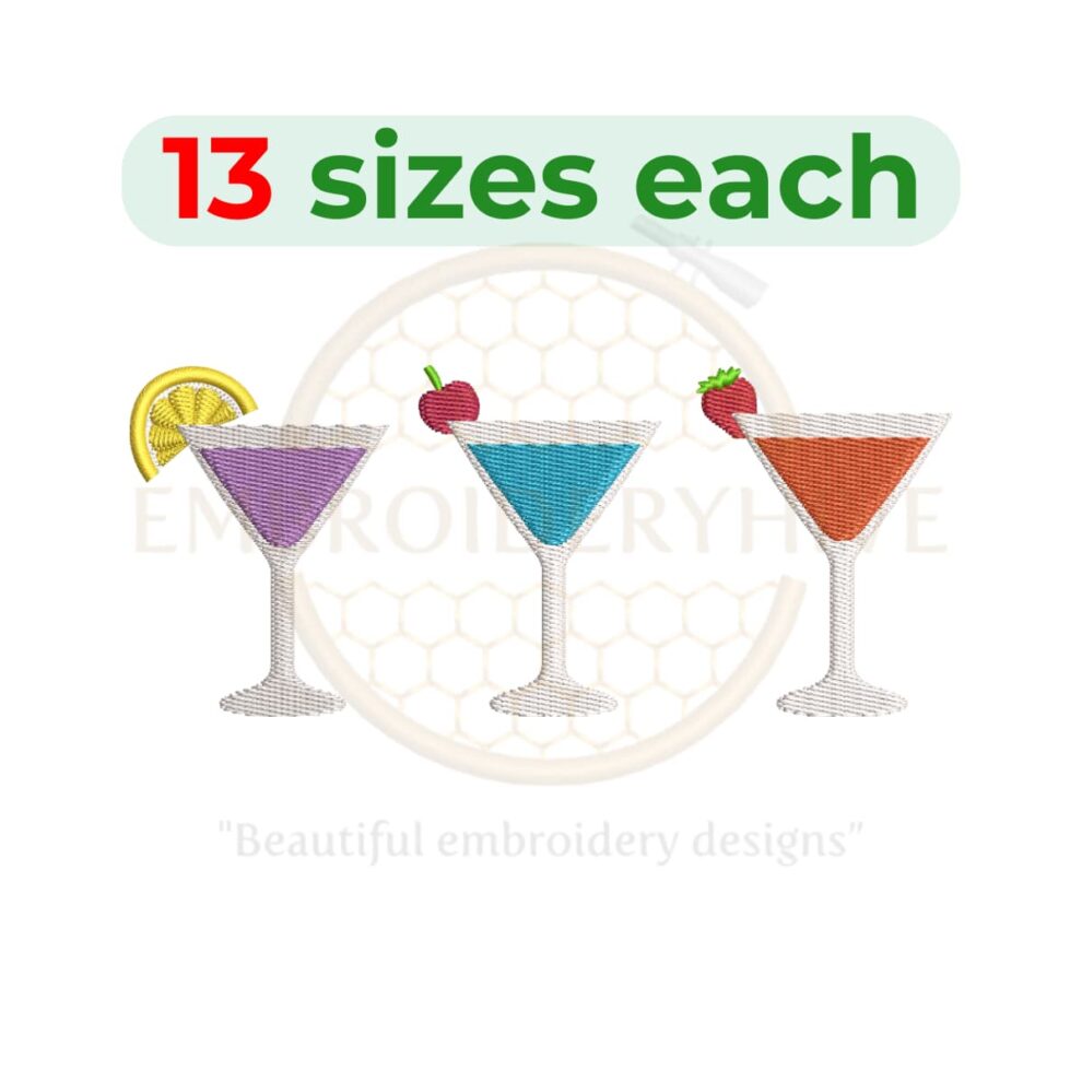 Cocktail embroidery design Set - EmbroideryHive