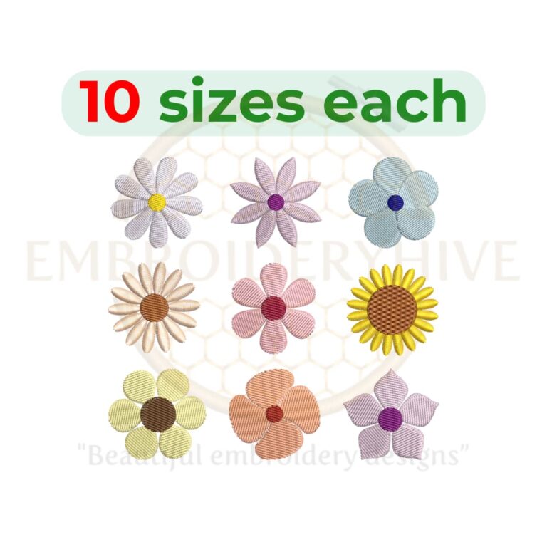 Mini Flowers Machine Embroidery Design - 9 flower Designs (10 Sizes ...