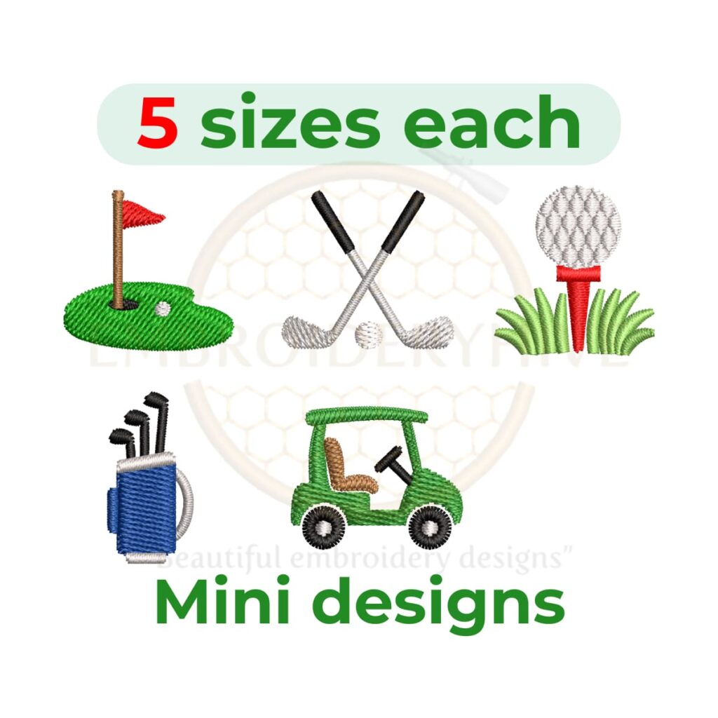 Mini Golf Embroidery Design Set (golf flag, golf club, golf ball, golf ...
