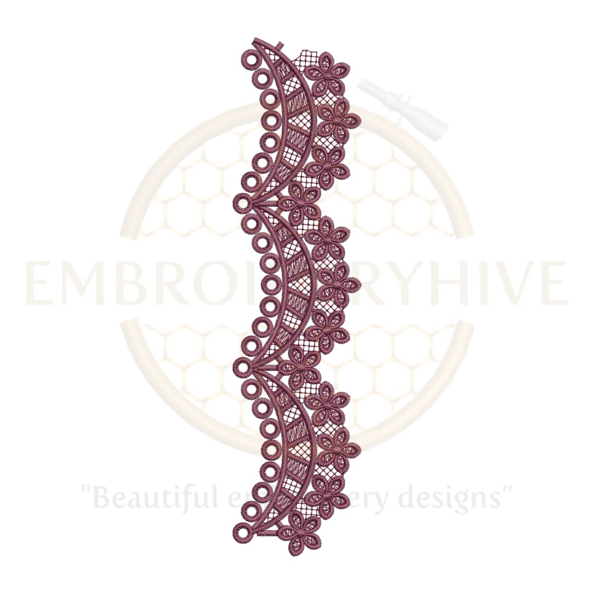 Border Embroidery Design - Maroon Lace Curve (E-0888) - EmbroideryHive