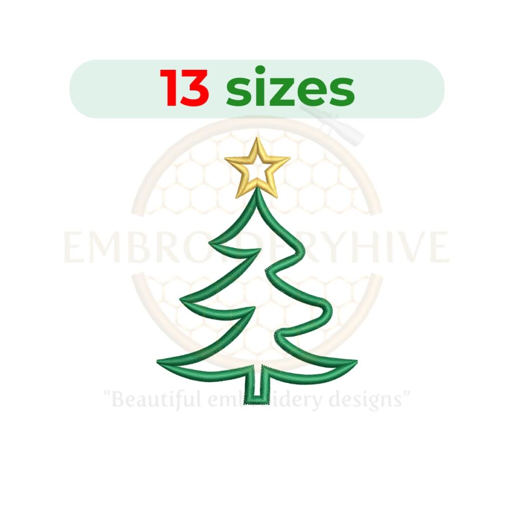 Christmas Tree Outline Embroidery Design - EmbroideryHive