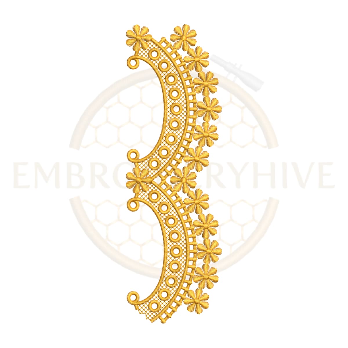 Border Embroidery Design-Golden Curved Daisy Lace (E-0957) - EmbroideryHive