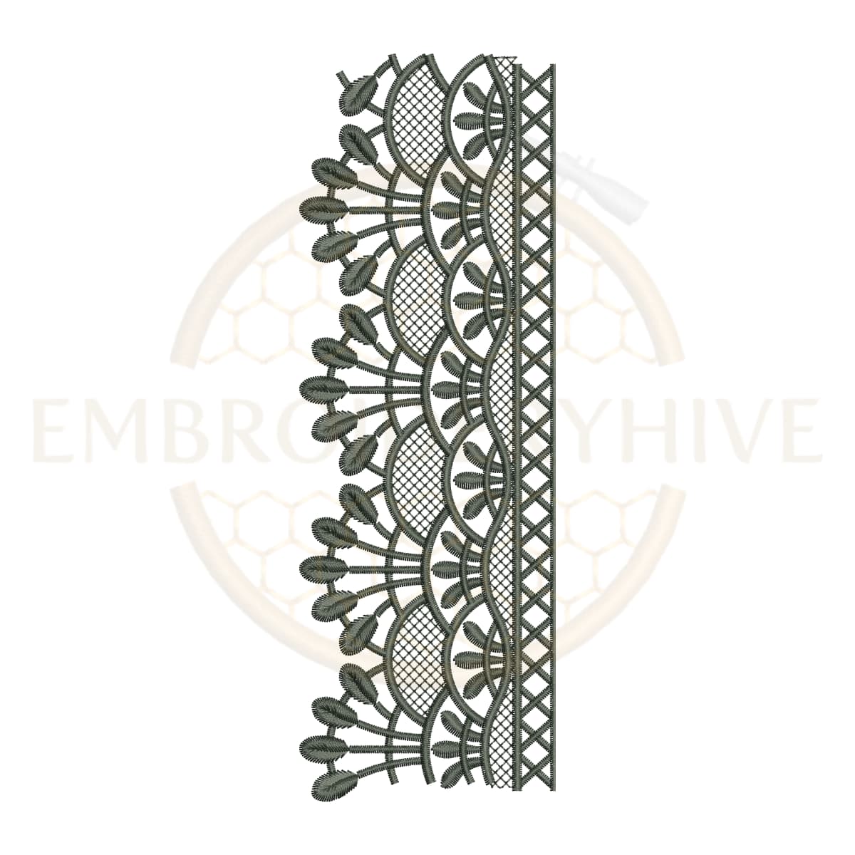 Border Embroidery Design-Green Fan Leaf Lace (E-0961) - EmbroideryHive