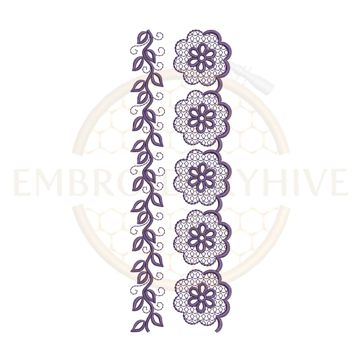 Floral Border Embroidery Design-Purple Twin Floral Vine Trim (E-0953 ...