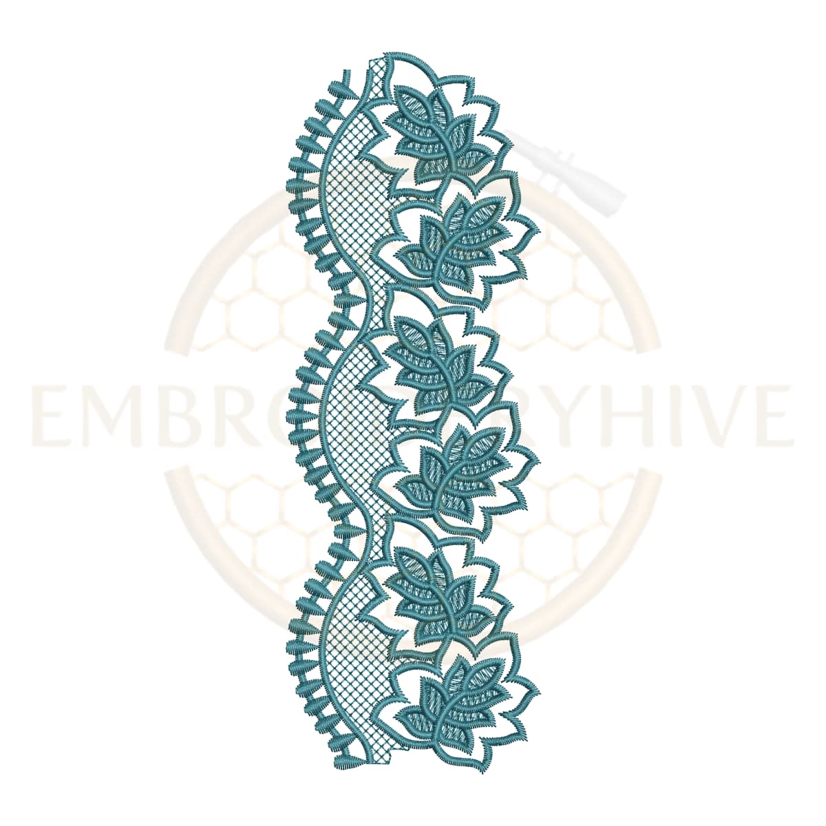 Floral Border Embroidery Design-Teal Lotus Floral Curvy Lace (E-0968 ...